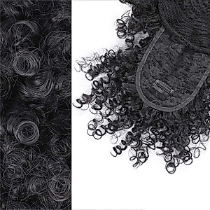 ENTRANCED STYLES Drawstring Ponytail with Bangs Afro Puff Ponytail Extensions for Women Short Curly Puff Ponytail with Bangs Clip in Wrap Updo Hairpiece for Women(1B)