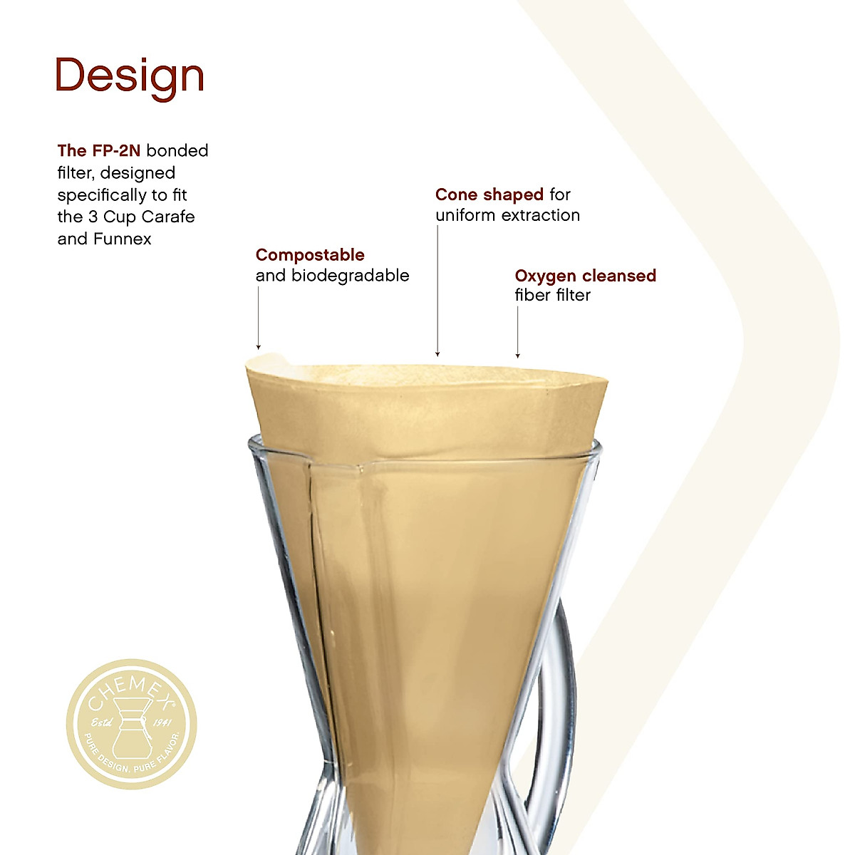 Chemex Bonded Filter - Natural Half Moon - 100 ct - Exclusive Packaging