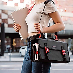 ARTEZA Art Markers & Pens Organizer, 144 Slots, Carrying Travel Case with Zipper Pocket and Handle, Removable and Adjustable Strap, Art Supplies for Storage and Organization