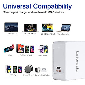 65W USB C Fast Charger, PD Wall Charger for MacBook, Lenovo 65W Laptop,Dell/HP Laptops,iPad, iPhone with Two 3.2-inch USB C to C and Type C to Type A Charging Cables Type C Wall Charger Lotorasia