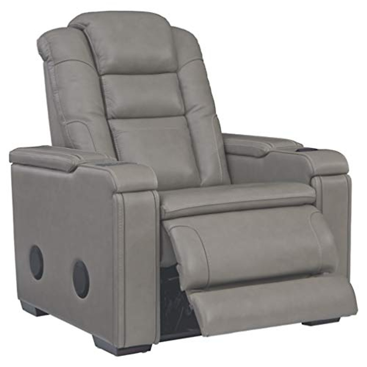Signature Design by Ashley Boerna Leather Power Recliner with Adjustable Headrest, Bluetooth Speakers & Wireless Charger, Gray 41D x 37W x 44H in