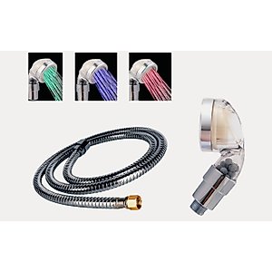 Socila Professional LED Sprayer Head: Auto Color-changing, High-pressure, Water-filtration sprayer for stainless steel shampoo bowls. Includes 1/2" to 1/4" thread hose for salon or barber shop fa