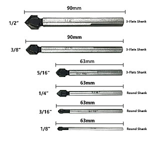 SPKLINE 6 Pcs Glass and Tile Drill Bit Set (1/8",3/16",1/4",5/16",3/8",1/2"), for Drilling Holes in Glass, Wine Bottle, Wall Mirror, Bathroom Tile,Ceramic Tile and Drainage Holes for Plant Pots