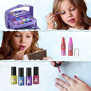 PERRYHOME Kids Makeup Kit for Girl 35 Pcs Washable Real Cosmetic, Safe & Non-Toxic Little Girl Makeup Set, Frozen Makeup Set for 3-12 Year Old Kids Toddler Girl Toys Christmas & Birthday Gift (Purple)
