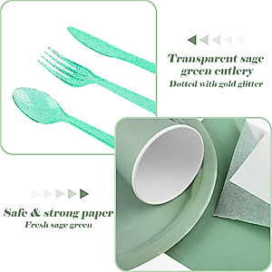 durony 350 Pcs Sage Green Party Tableware Set for 50 Guests Include 7, 9 Inch Paper Dessert Plates Napkins Cups Forks Cutlery Disposable for Bridal Shower Wedding Birthday Party Decorations Supplies