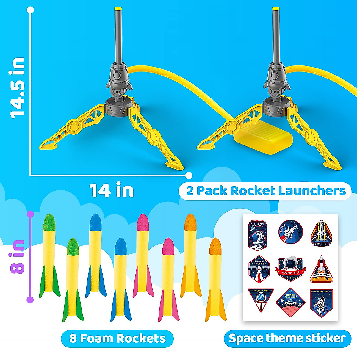 SpringFlower Toy Rocket Launcher for Kids, 2 Sturdy Rocket Launchers, 8 Colorful Foam Rockets, Fun Outdoor Toy for Kids, Gift for Boys & Girls Age 3, 4, 5, 6, 7, 8+ Years Old