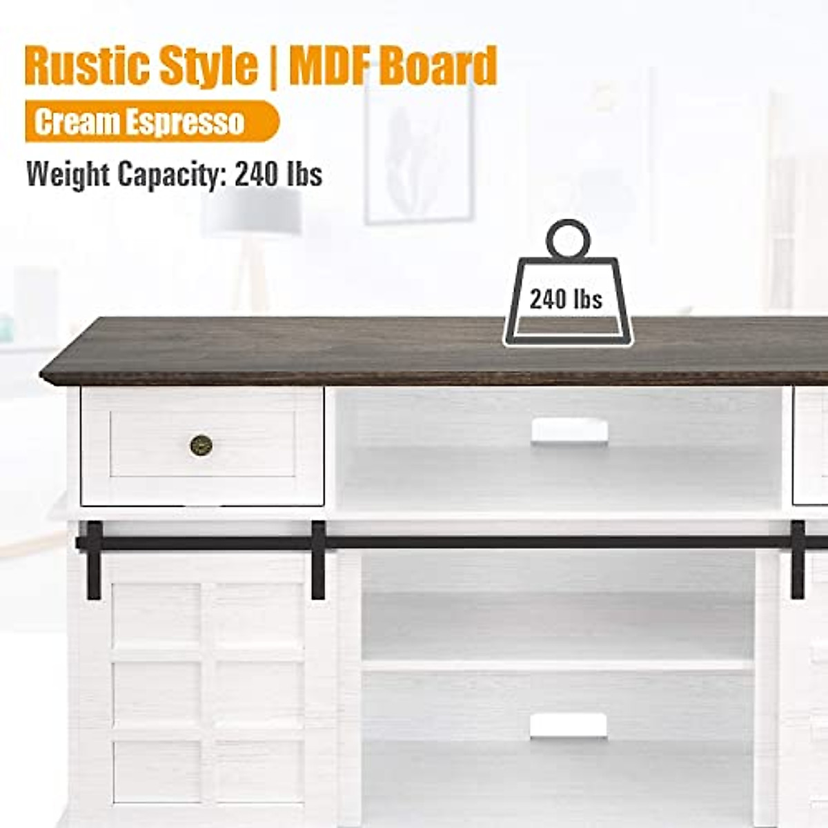 LGHM Entertainment Center, White TV Stand for 65 inch TV, 58" Farmhouse TV Stand with Sliding Barn Door, Tall TV Console and Ideal Media Storage with Flip Drawers for Living Room