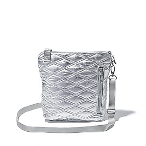 Baggallini Women's Modern Pocket Crossbody, Silver Metallic Quilt