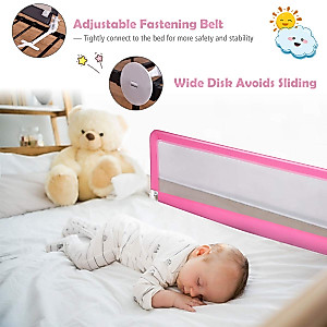 Costzon Bed Rail for Toddlers, 2 PCS Extra Long Swing Down Safety Bed Guards w/Straps for Convertible Crib, Kids Twin, Double, Full Size, Queen & King Bed, Folding Bed Rails for Baby (59-Inch, Pink)