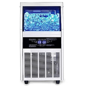 Zomagas Commercial Ice Maker Machine, 80-90LBS/24H Under Counter Ice Maker, Stainless Steel Freestanding Ice Machine with 28LBS Bin, Self-Cleaning, Scoop, Ideal for Home Bar Offices