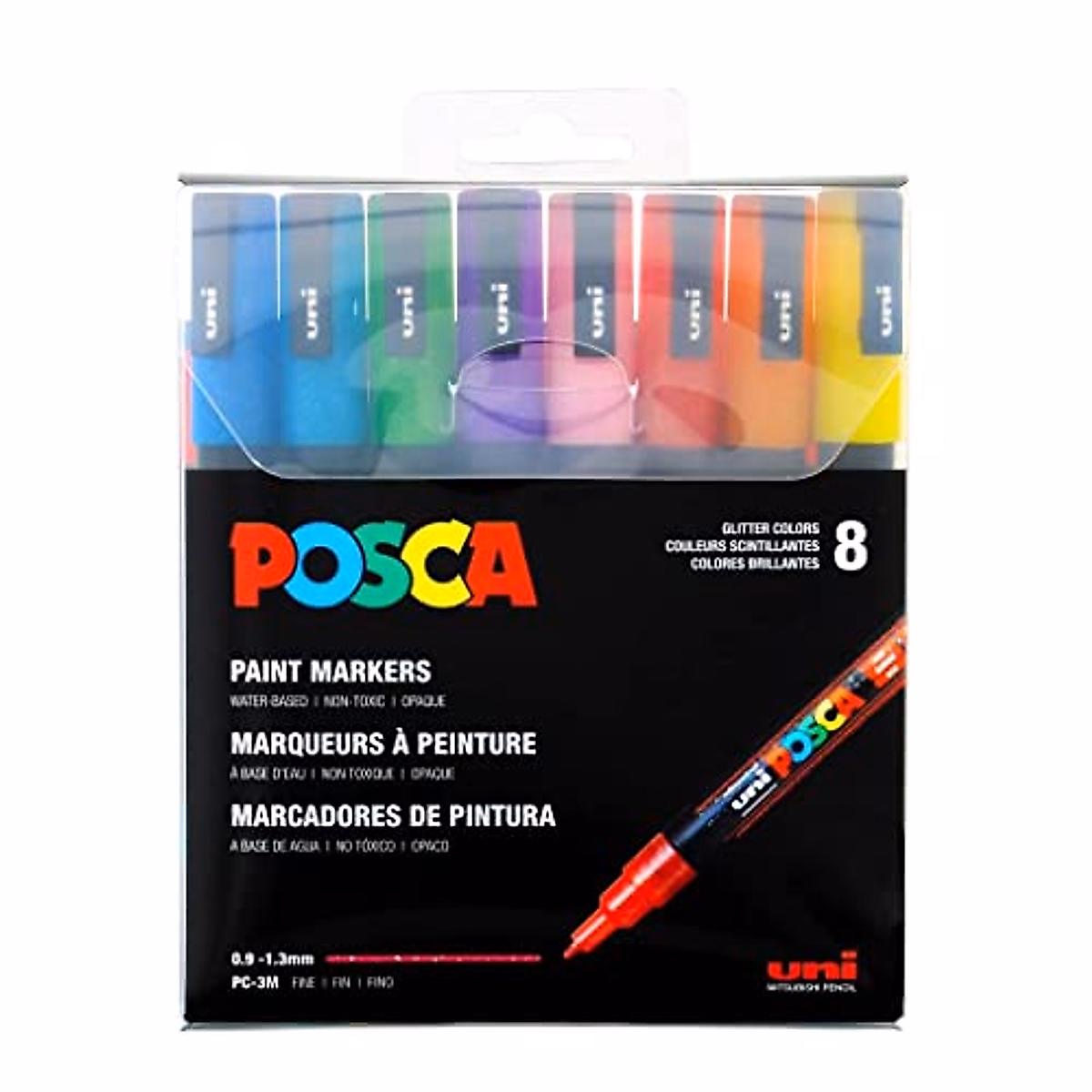 Posca Acrylic Paint Marker Set, 8 Color Fine Glitter, PC-3M (PC3MGL8)