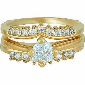 LIFETIME JEWELRY Cubic Zirconia 2-Piece Wedding Ring for Women 24k Gold Plated (4)