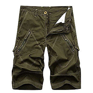 Men Cargo Shorts Long Khaki Cargo Shorts for Men 2023 Casual Loose Buckle Zipper Multi Pockets Tooling Shorts Regular Fit Outdoor Pants Mens Linen Shorts 7 Inch Inseam Slim Fit Army Green L