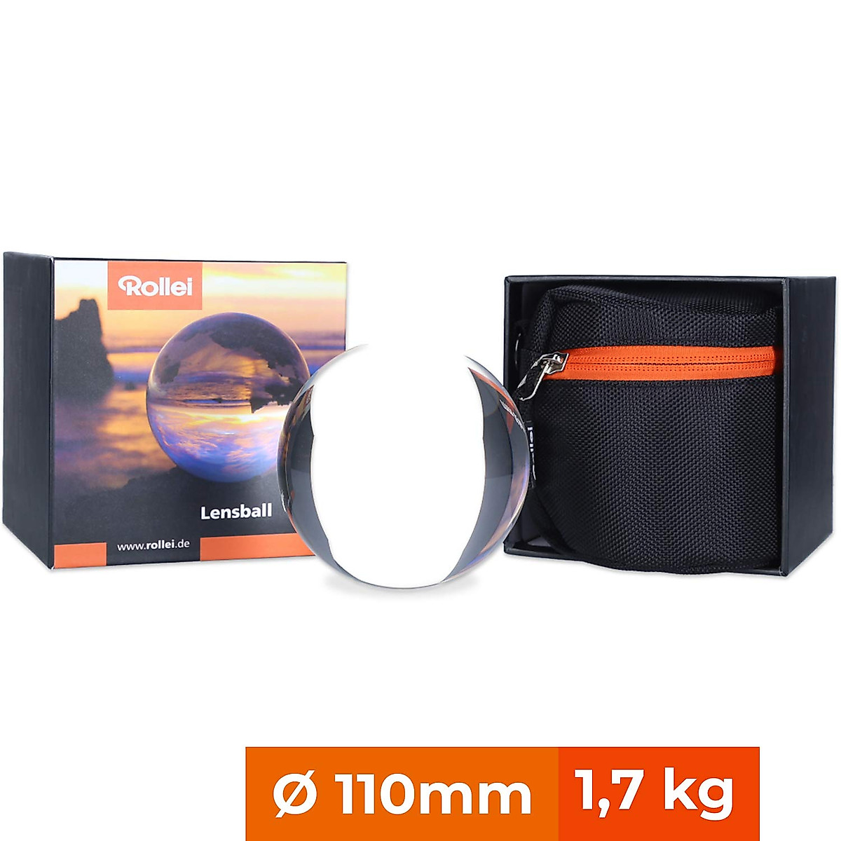 Rollei Lensball 110mm I Glass Ball I Crystal Ball I Photo Ball with Storage Bag & Microfibre Cleaning Cloth for Glass Ball Photography