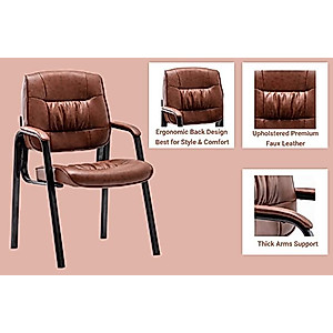 BTEXPERT Brown Premium Leather Office Executive Waiting Room Guest/Reception Side Conference Chair Set of 2