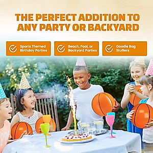 Inflatable Basketballs (Pack of 12) 16-inch Beach Balls for Pool Beach Toys & Basketball Party Favors for Kids Sports Themed Birthday Party Decorations, Outdoor Backyard Summer Pool Games Supplies