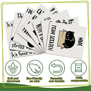 Funtery Cat Swedish Kitchen Dishcloths, 8 Pcs, Wooden, Absorbent, Quick Drying, Suitable for Daily Use, Cat Lover Gifts