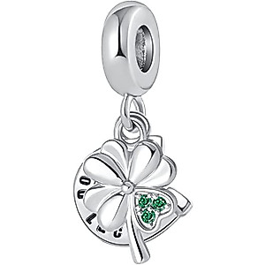 MZC Jewelry Lucky Four leaf Clover Horseshoe Charm for Pandora Bracelets Good Luck Dangle Bead for Women Sister Mom Birthday
