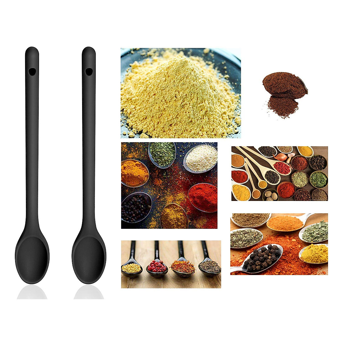 Stirring Spoons for Cooking Set of 3, Silicone 12 Inch Long Handle Spoons, Nonstick Mixing Spoons for Cooking, Silicone Stirring Spoons BPA Free, Nontoxic & Resistant to 480°F (2 in Black)