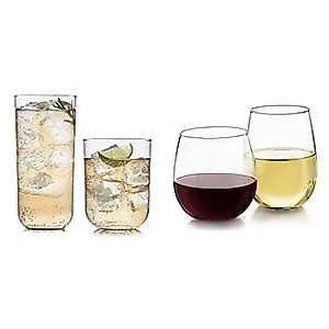 Libbey Polaris 16-Piece Tumbler and Rocks Glass Set, Axis & Stemless Wine Party Glasses (Set of 12), 16.75-Ounce Red Wine and 17-Ounce White Wine