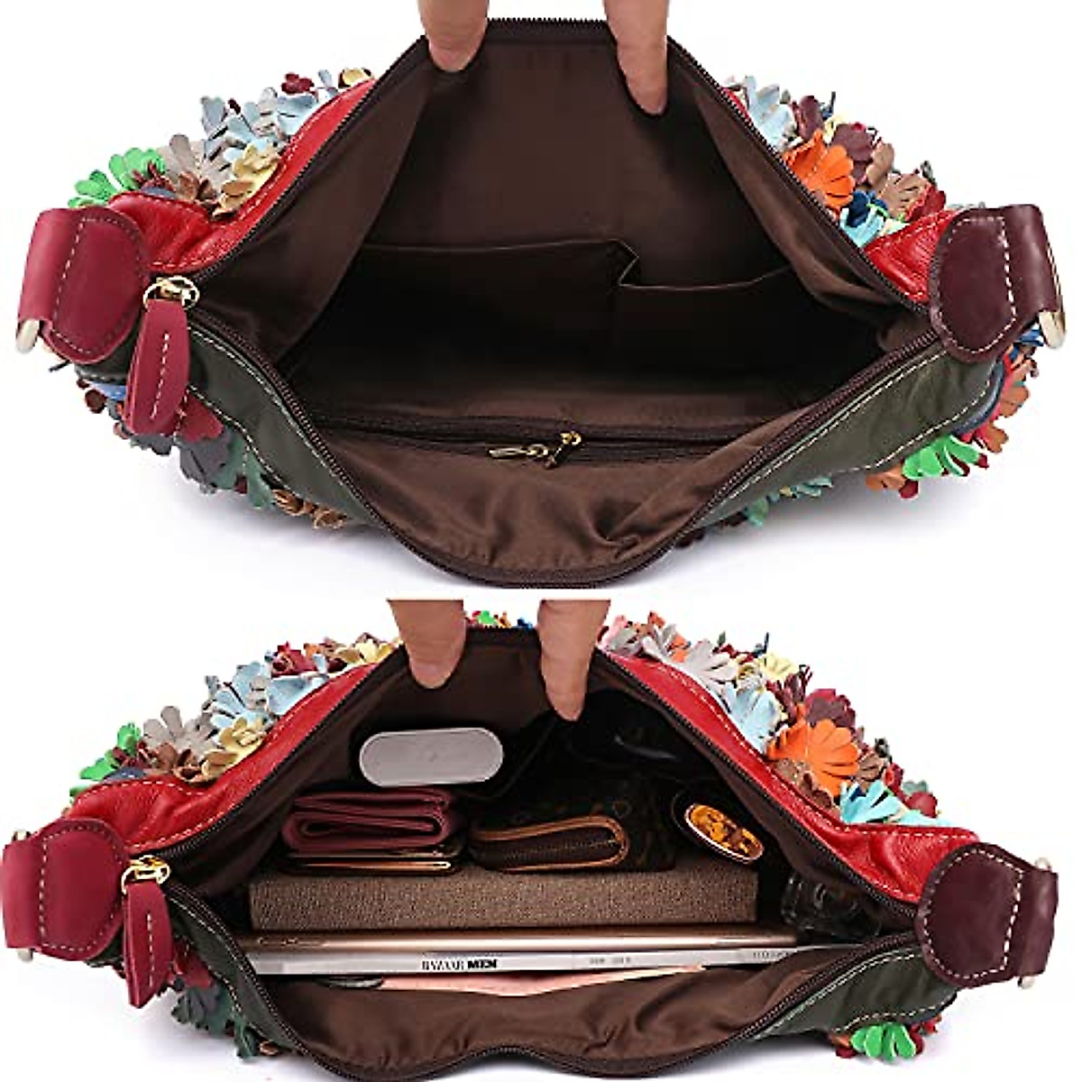 Segater Women Random Multicolor Handbag Leaf Splicing Shoulder Bag Colorful Shopper Satchel Purses
