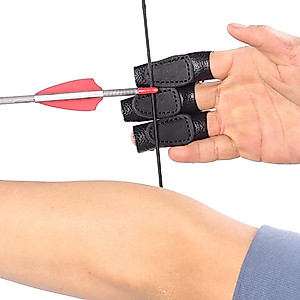 MiOYOOW Archery Glove, Adjustable Portable Three Finger Gloves Archery Accessories for Recurve Compound Bow