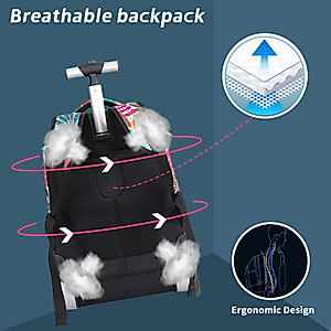 2022 Rolling Backpack for Kids Adults, 18" Waterproof Backpack with Wheels for Girls Boys, Roller Bookbags for School Travel, Age 7+, White Flower