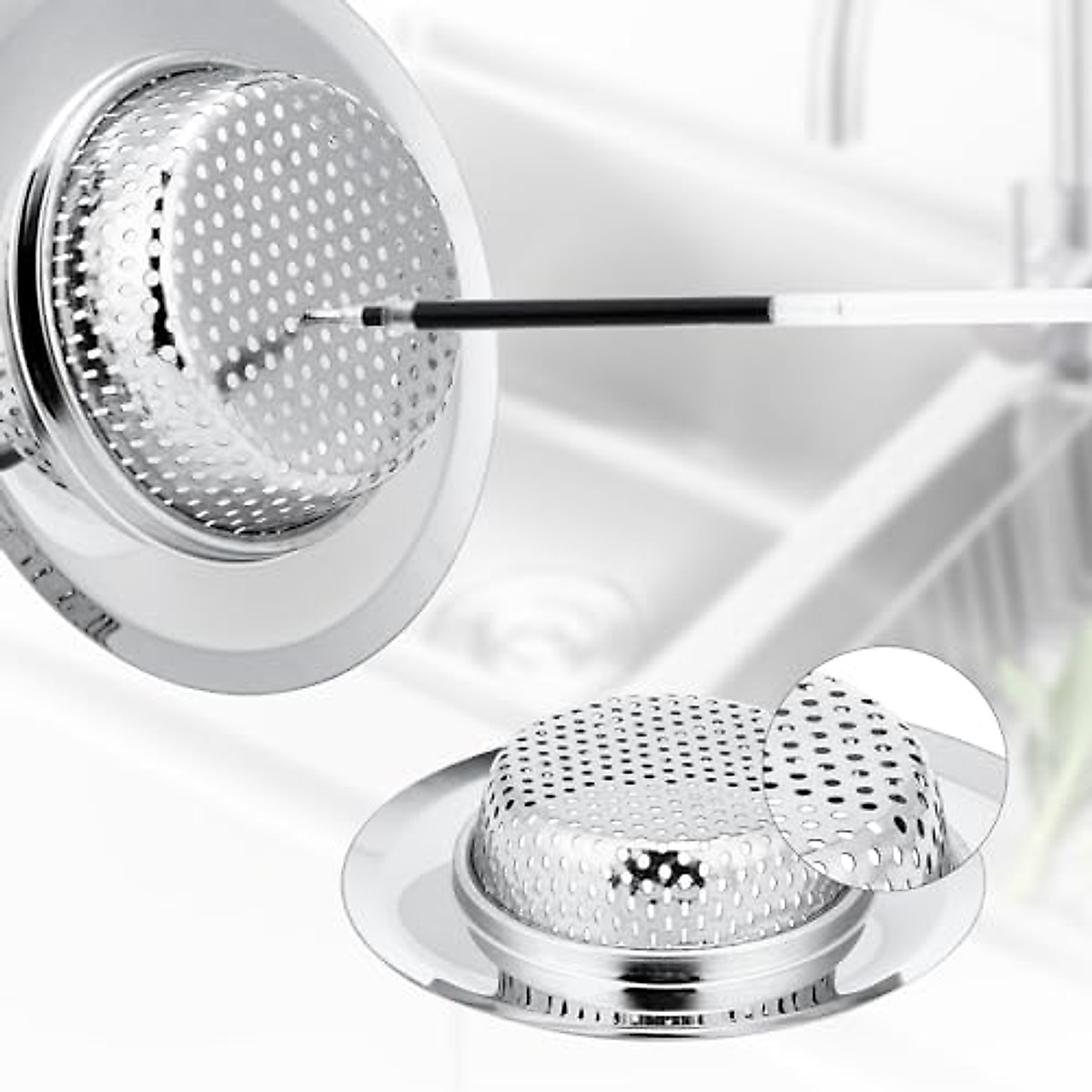 2 PCS Kitchen Sink Drain Strainer and Kitchen Sink Stopper Stainless Steel, Anti-Clogging Garbage Disposal Stopper for Standard 3-1/2 Inch Kitchen Sink Drain