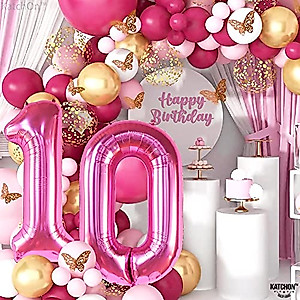 KatchOn, Giant Hot Pink 10 Balloon Number - 40 Inch | Hot Pink 10 Birthday Balloon, 10th Birthday Decorations for Girl | Pink Number 10 Balloon | 10th Birthday Balloons, 10 Year Old Balloons for Girls