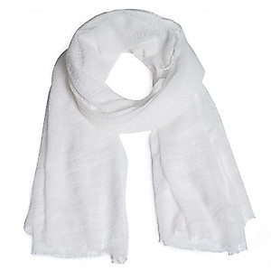 Women Summer Cotton Blend Crinkle Vintage Soft Long Scarf Linen Beach Shawl Wrap (White)