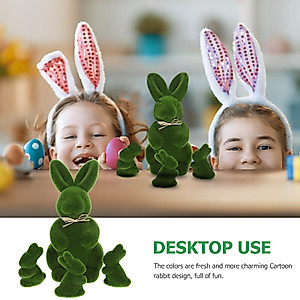 4pcs Bunny Decor Easter Artificial Turf Grass Rabbit Figurine Flocked Animal Bunny Statue Easter Party Favor for Yard Decorations