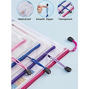 JARLINK 18 Pack 8 Sizes Zipper Mesh Pouch, Waterproof Zipper File Bags Document Pouch Multipurpose Travel Bags for Office Supplies Cosmetics Travel Accessories