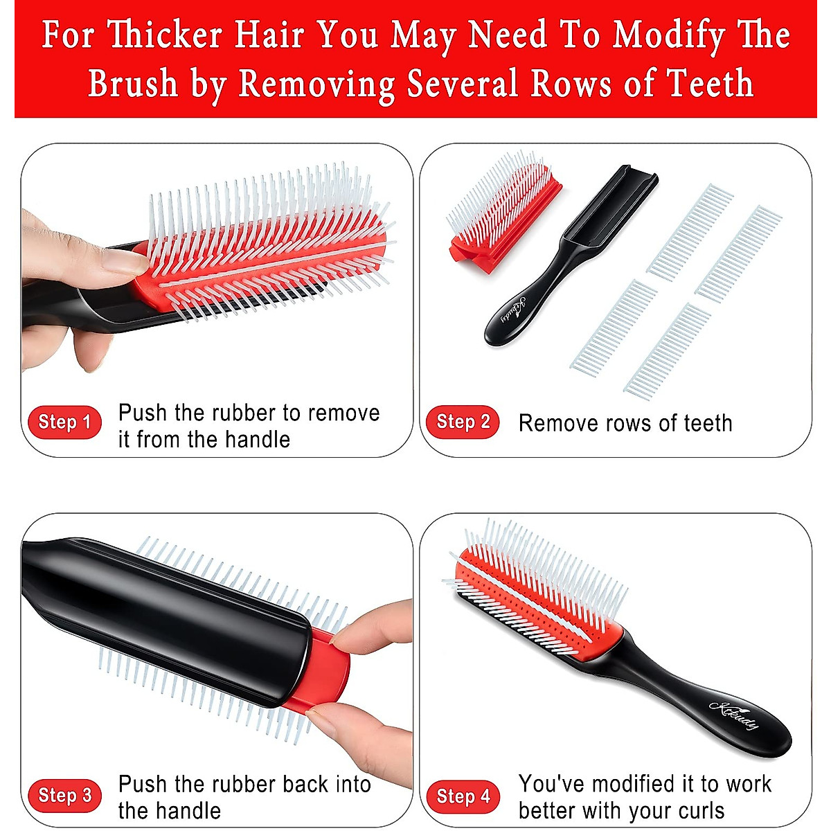 KTKUDY Curly Hair Brush - 9 Row Styling Brush for Detangling & Defining Curls, Heat Resistant, Ideal for Wavy, Curly or Coily Hair - Black