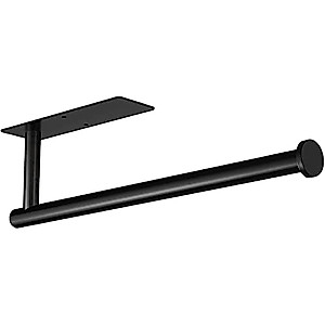 Under Cabinet Paper Towel Holder - Self Adhesive Paper Towel Roll Holder Wall Mount, Matte Black Stainless Steel Paper Towel Holder for Kitchen, Bathroom, Cabinets