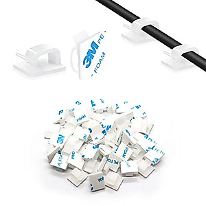 Adhesive Cable Clips - 50 Pcs Wire Holder Organizer Cord Management for Car, Ethernet Cable,Wall,Office and Home-White (41/64"x37/64"-50PCS, White)