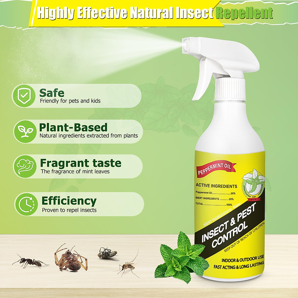 16 oz Peppermint Oil to Repel Mice and Rats, Rodent Repellent Peppermint Oil Spray for Bugs, Mouse, Roaches, Spiders, Ants, Flying Insects and More, Concentrated Formula for Powerful Protection
