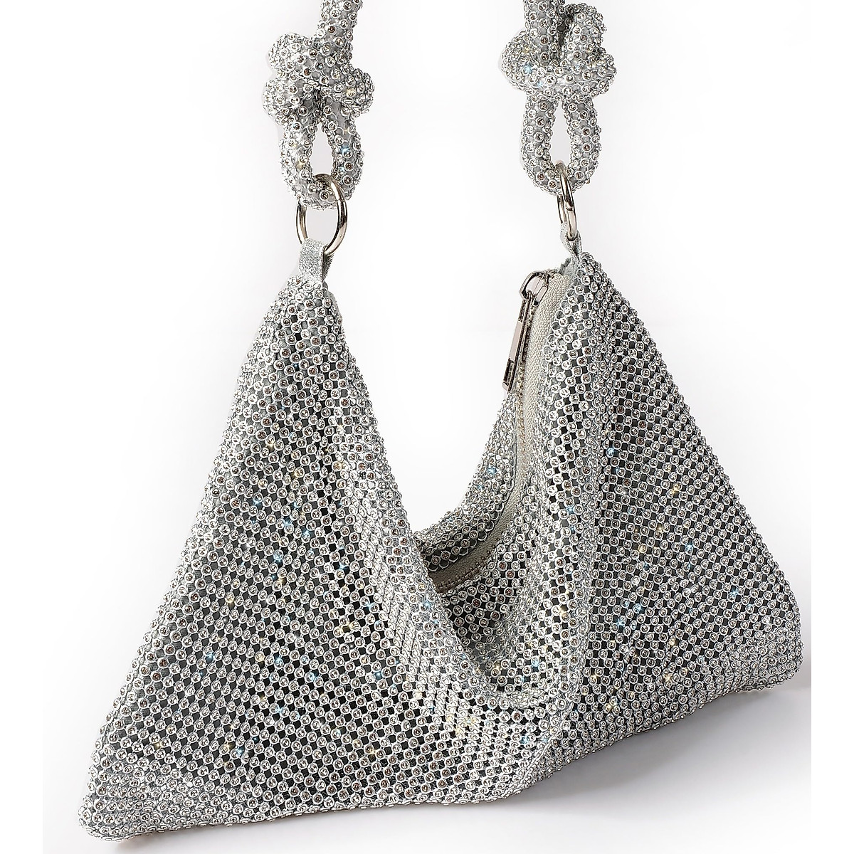 RichCoco Rhinestone Evening Purses for Women Hobo Bags Chic Sparkly Crystal Cluth Purse Bling Shiny Handbag for Party Club (Silver)