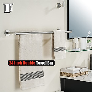 JQK Double Towel Bar, 24 Inch 304 Stainless Steel Thicken 0.8mm Bath Towel Rack for Bathroom, Towel Holder Brushed Wall Mount, Total Length 27.16 Inch, TB100L24-BN