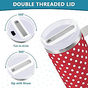 ZZXXB White and Red Polka Dot Insulated Stainless Steel Water Bottle with Handle and Straw Lid Double Walled Travel Mug 40 oz