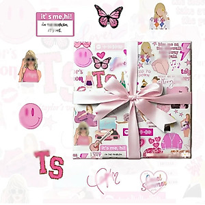 Kakbpe Christmas Wrapping Paper Sheet - 5 Sheets Folded Flat, 20.8 Inch X 30 Inch Per Sheet, Folded flat sheets Pink for Popular Singer Fans Girls