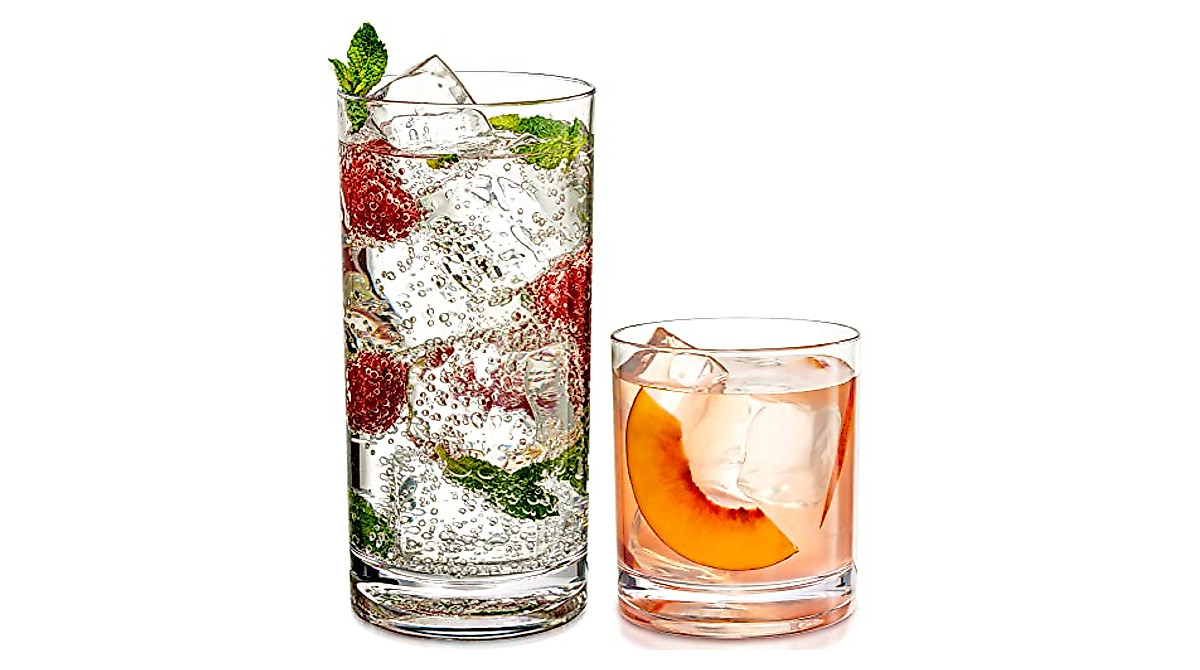 Le'raze Acrylic Drinking Glasses - Unbreakable Set of 16