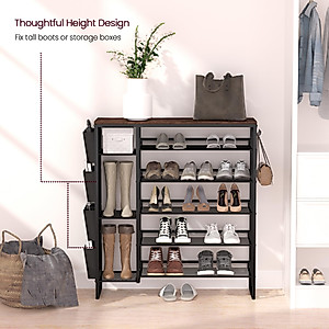 Prrsstein Shoe Rack-6 Tier Shoe Organizer,Shoes Rack for Entryway&Front Door Entrance,Free Standing Shoe Storage Cabinet Made by Wood&Metal.Equip Multi-Functional Felt Storage Bag