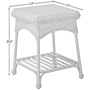 Jeco 3 Piece Wicker Chair and End Table Set without Cushion, White