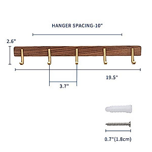Generic Wall Mounted Coat Rack 5-Tri Hooks, Heavy Duty, Metal Coat Hooks Rail for Coat Hat Towel Purse Robes Mudroom Bathroom Entryway, Matt Gold with Walnut 101-5
