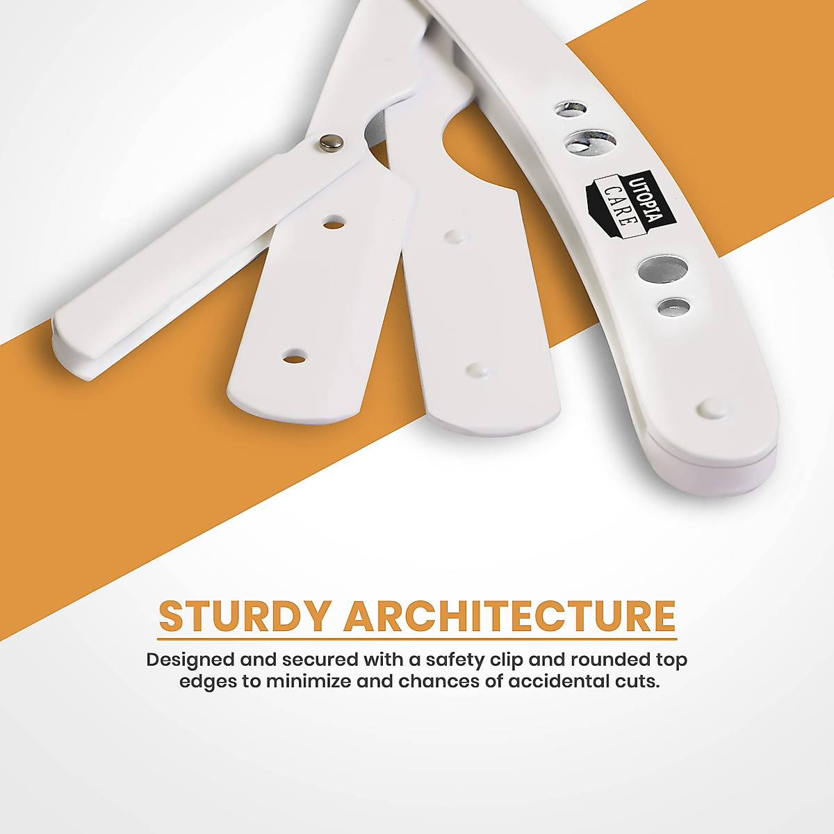 Utopia Care Professional Barber Straight Edge Razor Safety with 100-Pack Blades - 100 Percent Stainless Steel (White)
