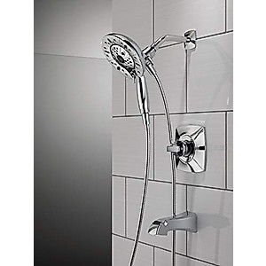 Delta Faucet Vesna 14 Series Single-Handle Shower Trim Kit with 5-Spray H2Okinetic In2ition Dual Hand Held Shower Head with Hose, Chrome 144789-I (Valve Included)