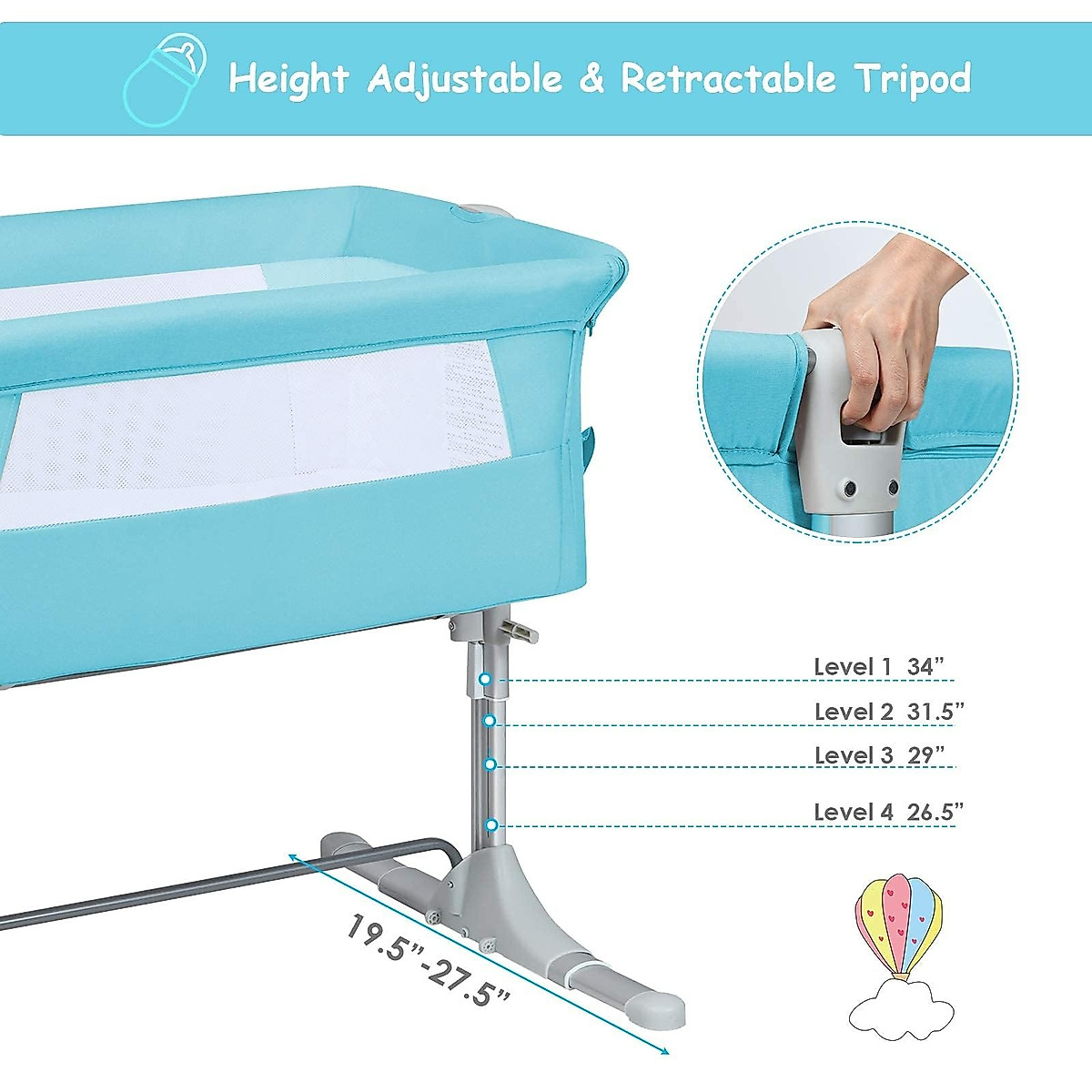 KOTEK Baby Bassinet, Portable Travel Bedside Sleeper with Detachable/Washable Mattress & Adjustable Height/Angle, Carry Bag, Breathable Mesh, Newborn Co Sleeper Baby Crib Bed for Infants (Green)