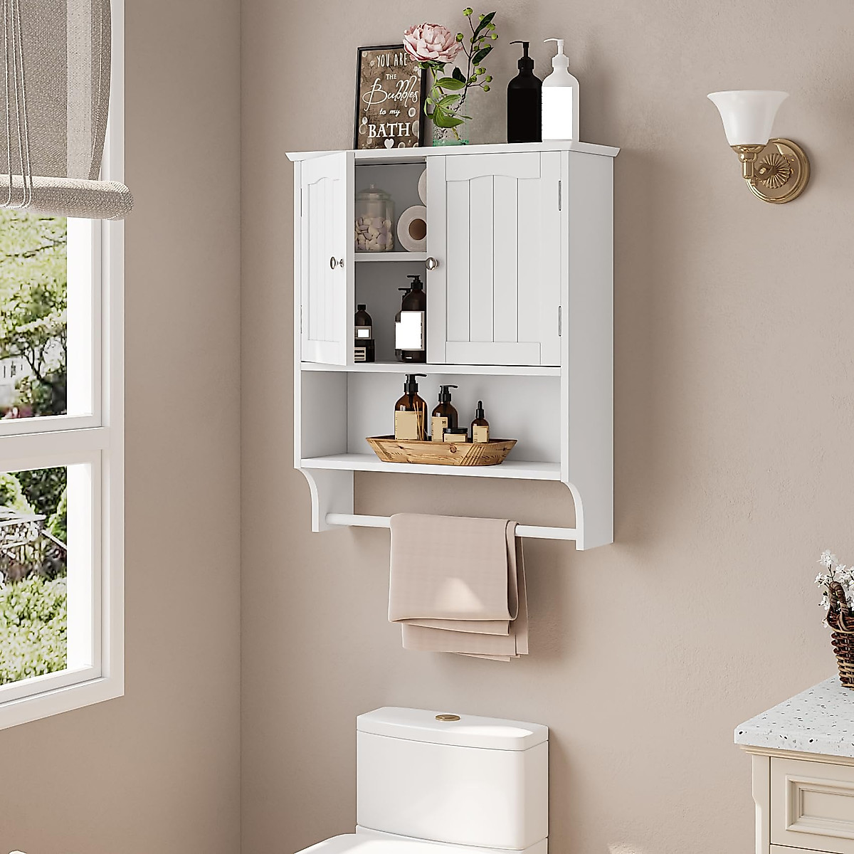 Mino Kesper Bathroom Cabinet Wall Mount with 2 Doors and Adjustable Shelf, Over The Toilet Storage Cabinet, Medicine Cabinet for Bathroom Organizers and Storage