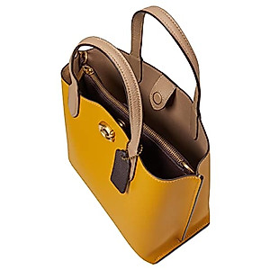 COACH Color-Block Leather Willow Tote 24 Yellow Gold Multi One Size