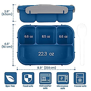 Bugucat Bento Box, Lunch Box with 4 Compartments and Cutlery, Reusable Bento Lunch Box for Adults, Food Storage Containers for School Work and Travel BPA-Free, Microwave-& Dishwasher-safe
